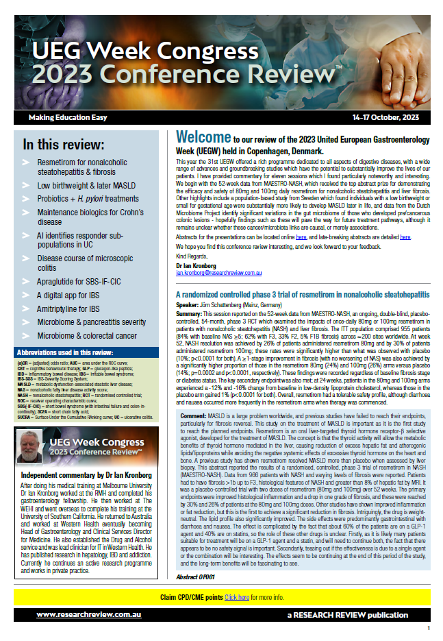 Gastroenterology Research Review Australian Free Update | UEGW 2023 ...