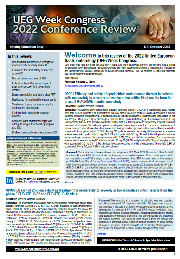 Gastroenterology Research Review Australian Free Update | UEGW Congress ...