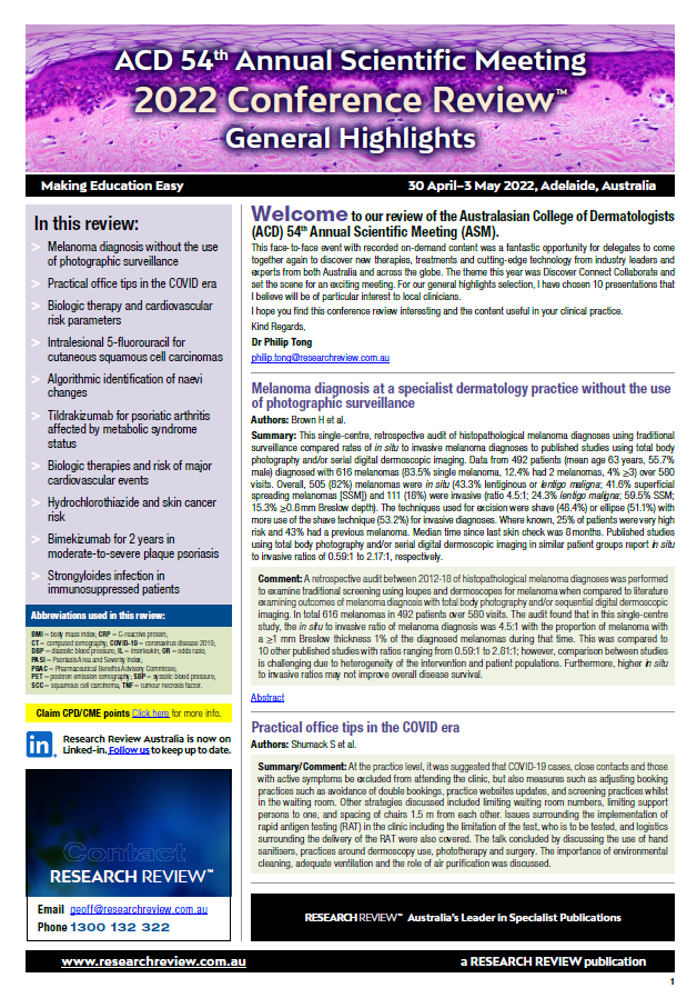 Dermatology Research Review Australian Free Update | ACD 2022 ...