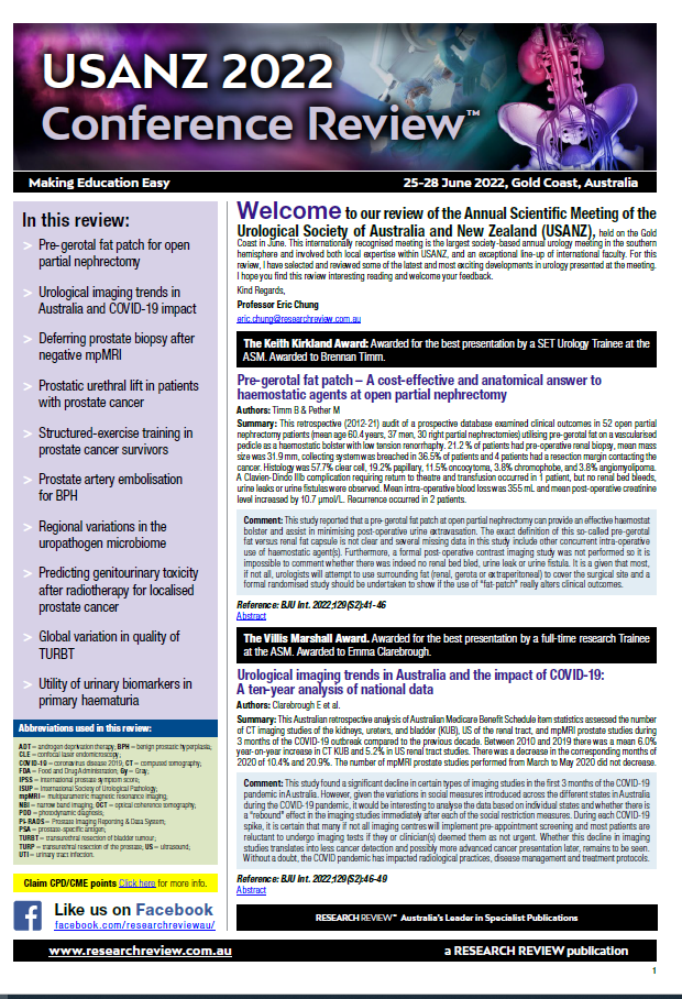 Urology Research Review Australian Free Update | USANZ 2022 Conference Review