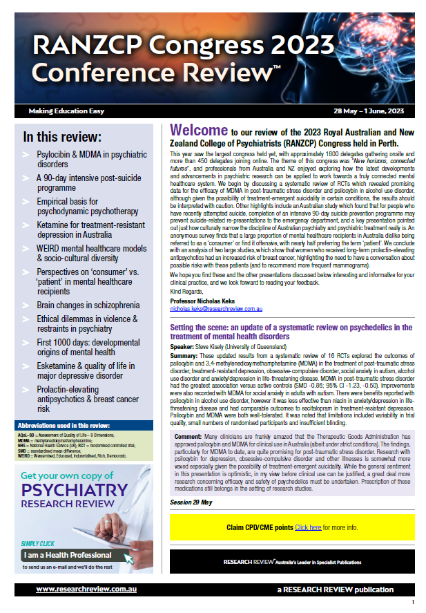 Psychiatry Research Review Australian Free Update | RANZCP 2023 Conference Review
