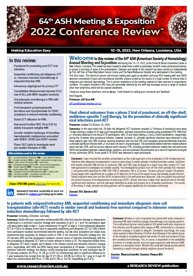 Haematology Research Review Australian Free Update | ASH 2022 ...