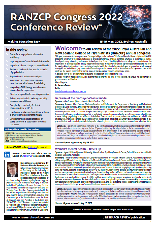 Psychiatry Research Review Australian Free Update | RANZCP 2022 Conference Review