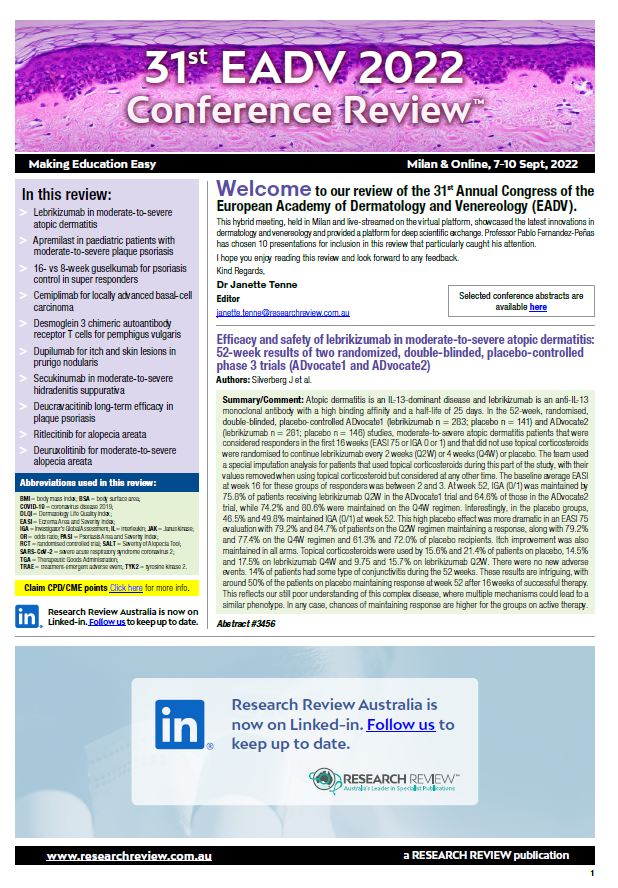 Dermatology Research Review Australian Free Update | EADV 2022 ...