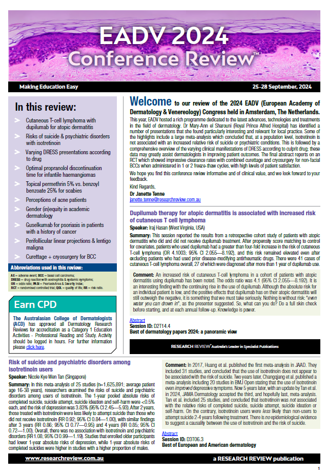 Dermatology Research Review Australian Free Update | EADV 2024 ...