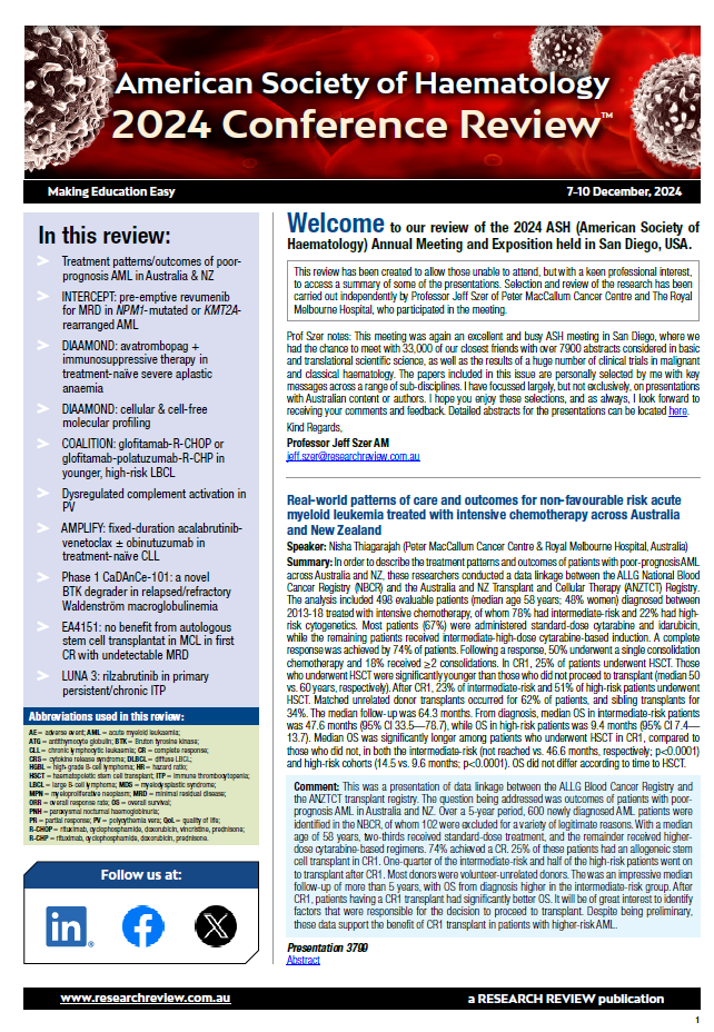 Haematology Research Review Australian Free Update | ASH 2024 ...