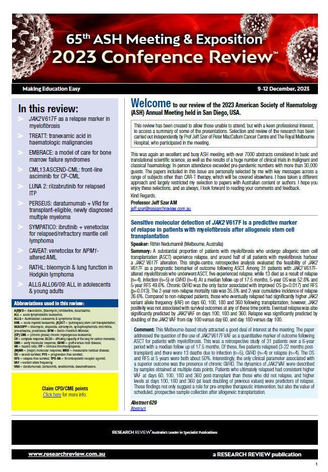 Haematology Research Review Australian Free Update | ASH 2023 ...